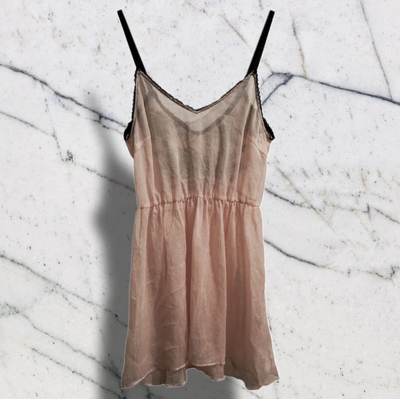 Sheer Peach (Vintage?) Negligee/Top with Black Lace E… - Gem