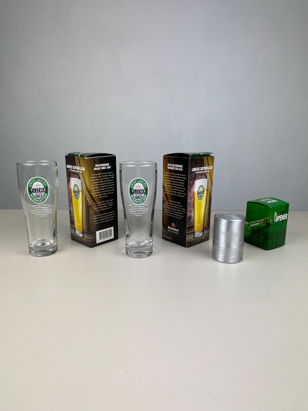 Heineken Set of Beer Glasses and Opener - Dutch Beer Glass Rare ...