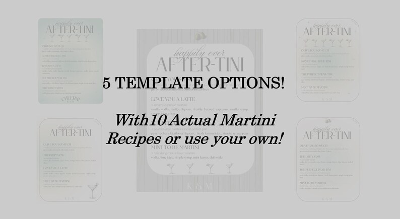Martini Bar Menu Sign, Wedding Template Pack | Instant Digital Download ...