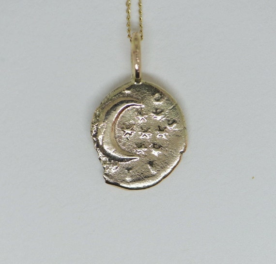The Moon and Her Seven Stars: Celestial Coin Necklace in 10k | Etsy