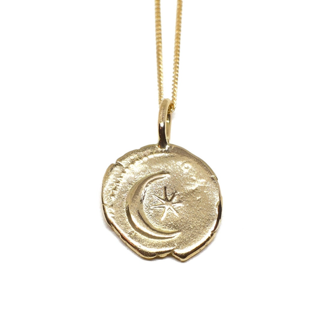 Roman Crescent Moon Coin in 10k Gold or Silver - Etsy