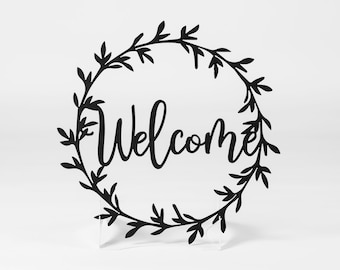 15 Welcome Wood Sign, Brown Welcome Sign, Welcome Wreath Sign - Etsy
