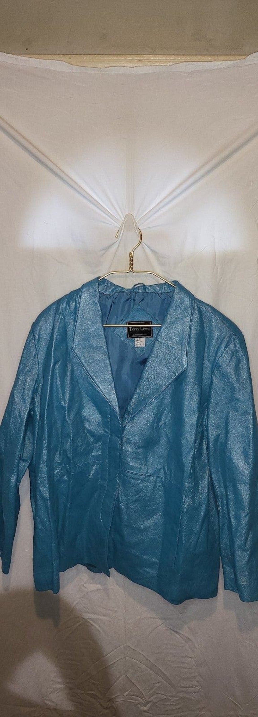 Terry Lewis Turquoise Blue Leather Coat Size 3X - Etsy