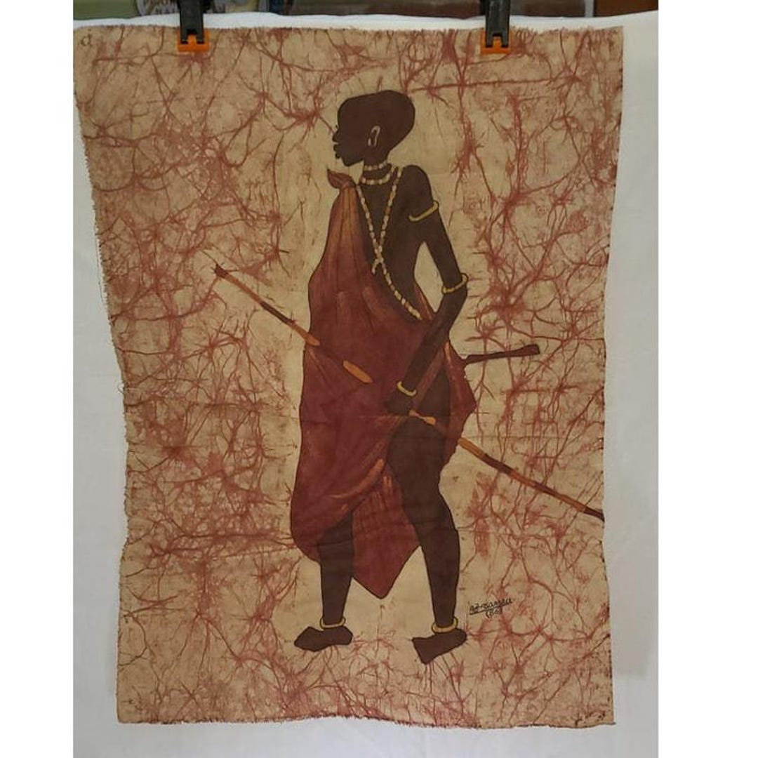 Vintage 1986 African Batik Cloth Art Signed A.B. Scomau – Woman With ...
