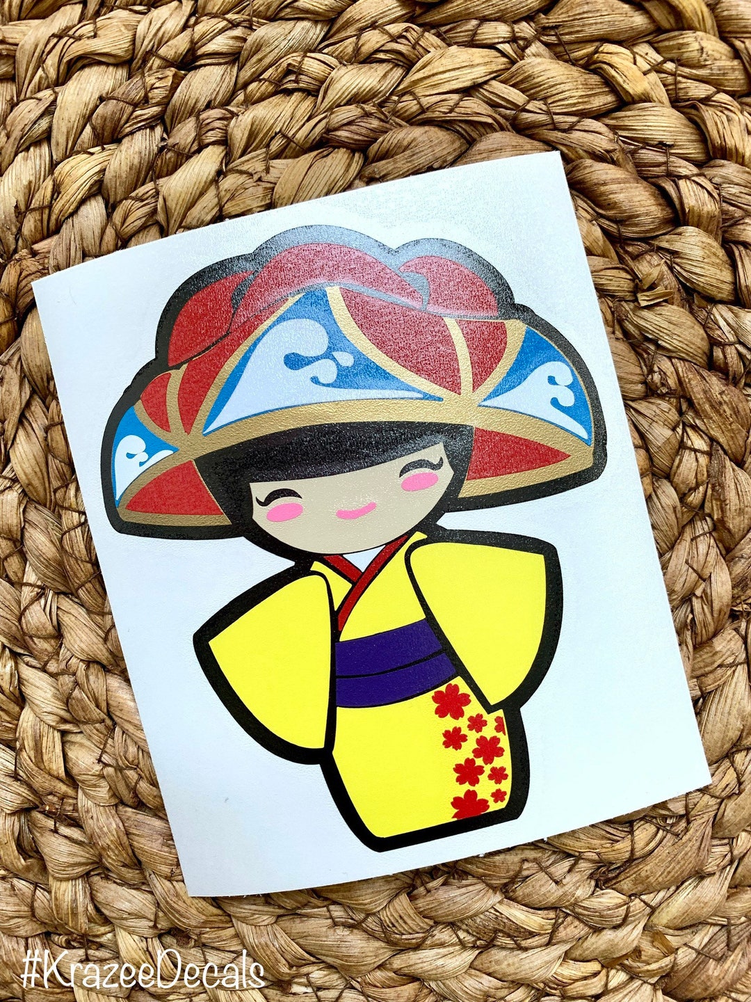 Kokeshi With a Hanagasa Vinyl Layered and Cut Decal - Etsy