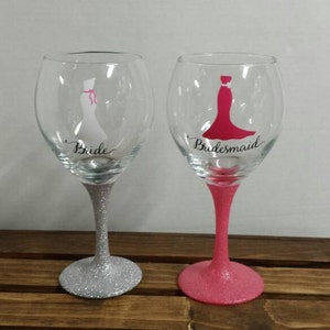 Bride Wine Glass, Bride Glitter Wine Glass, Bridesmaid Wine Glass ...