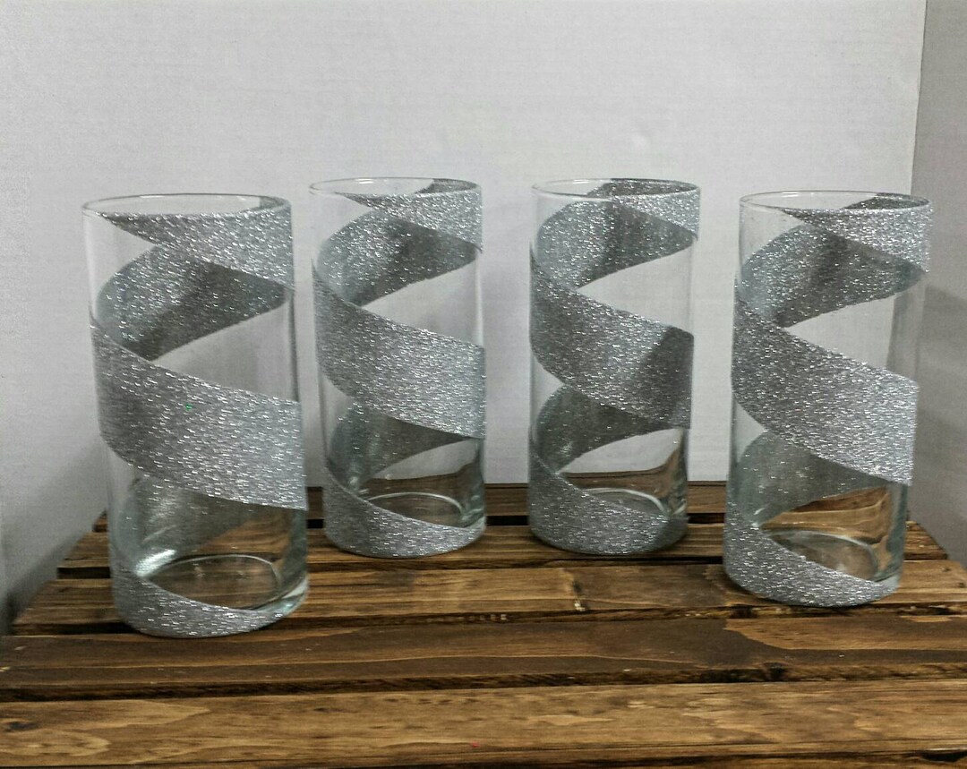 Set of 4 Silver Glitter Vases, Silver Swirl Vase, Wedding Centerpiece ...