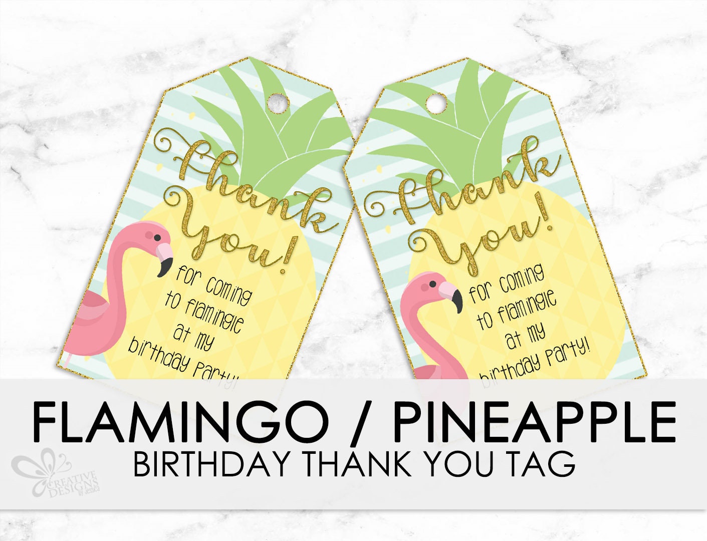 Flamingo Pineapple Birthday Thank You Tag Tropical Tags - Etsy