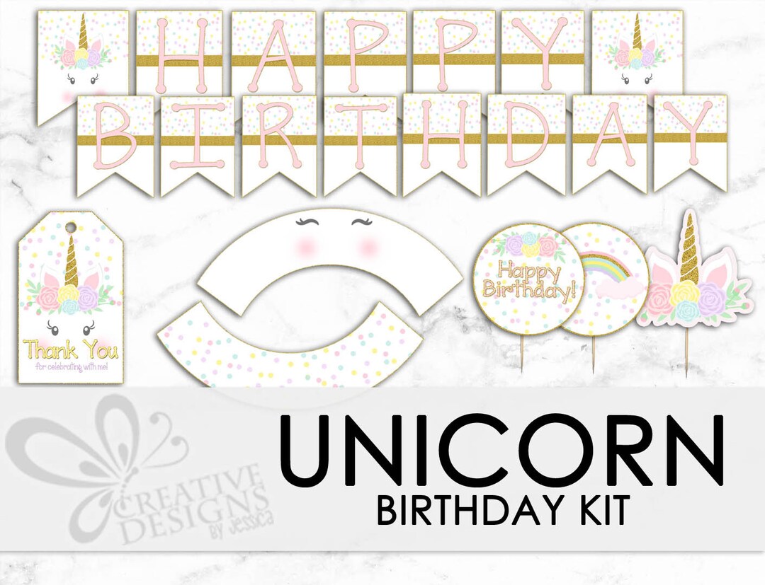 Unicorn Birthday Kit Unicorn Party Kit digital Printable File-thank You ...