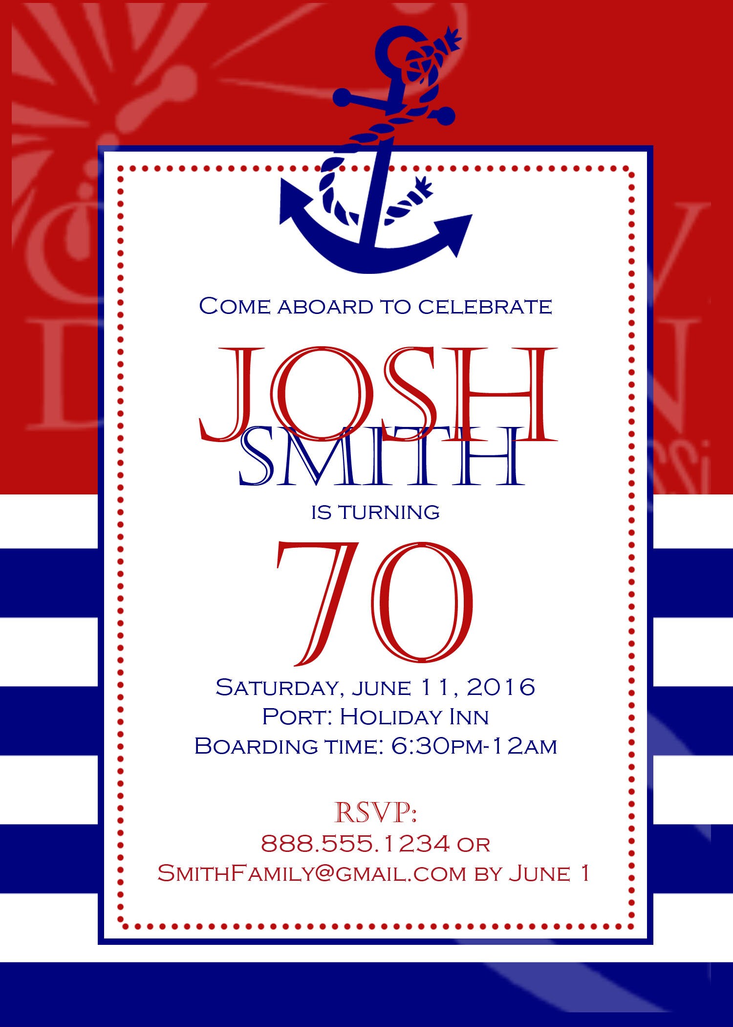 Nautical Adult Birthday Invitation, Personalized Digital Printable File ...