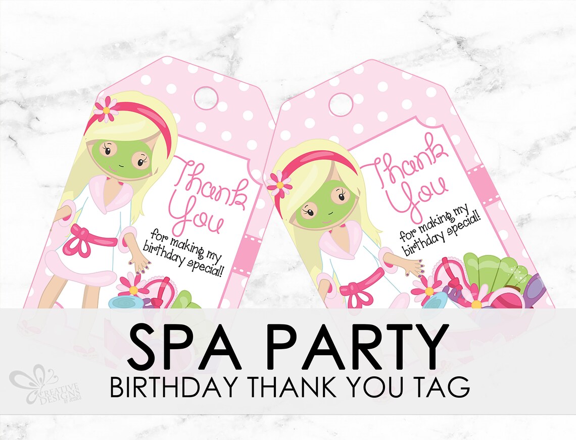 Spa Party Favor Tags, Spa Party Birthday Thank You Tags, Gift Tags, Spa ...
