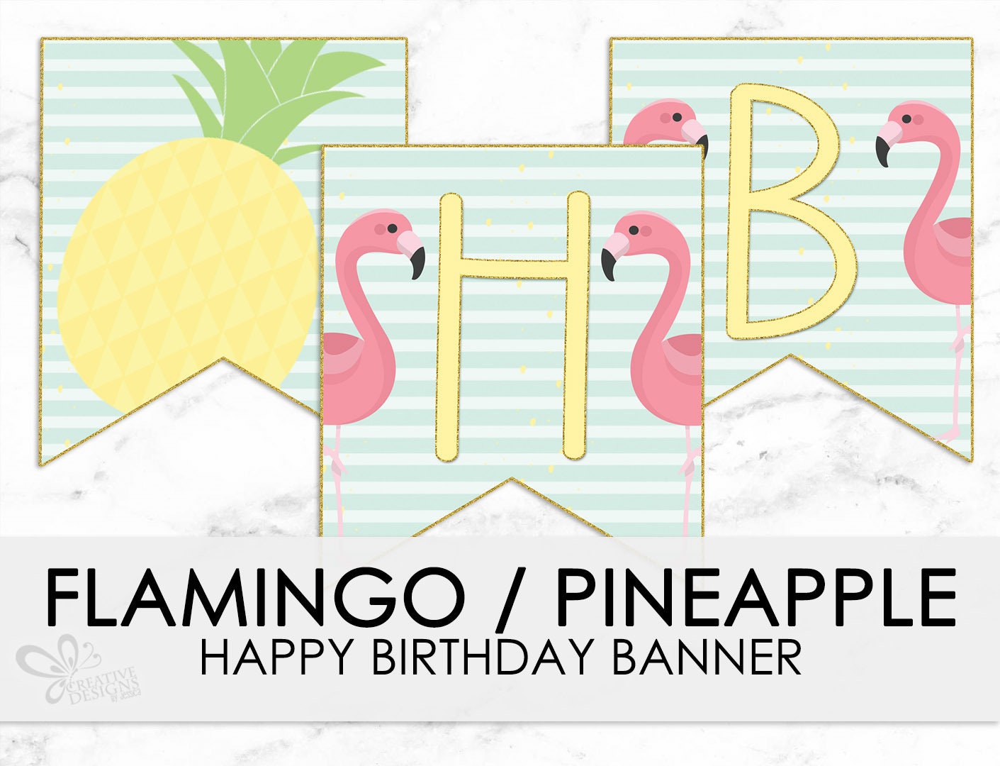 Flamingo Pineapple Happy Birthday Banner-digital Printable File ...