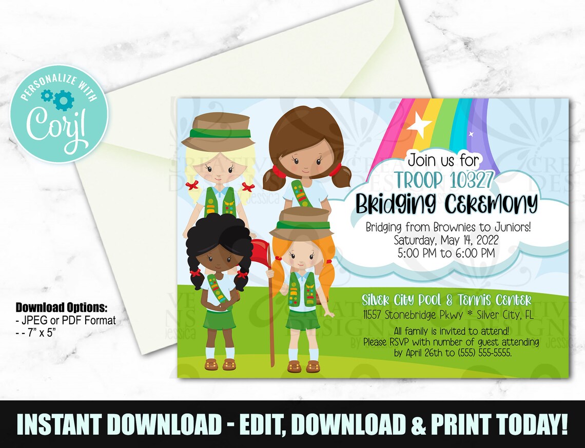 Girl Scout Bridging Ceremony Invitation- INSTANT DOWNLOAD - Editable ...