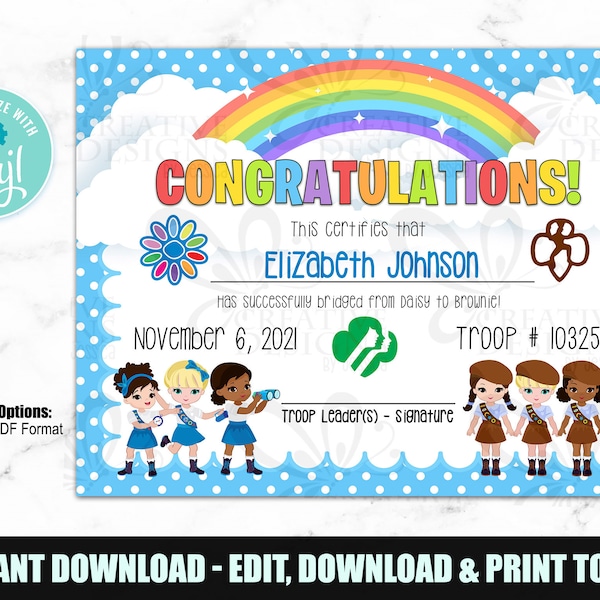 Girl Scout Bridging Certificate - Etsy