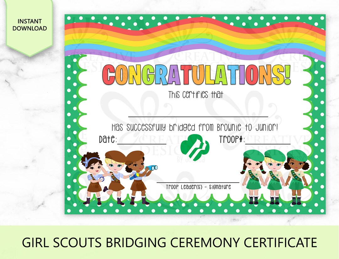 Girl Scout Bridging Ceremony Certificate - INSTANT DOWNLOAD - Etsy