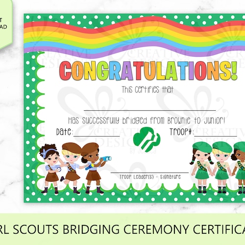 Girl Scout Bridging Ceremony Certificate Daisies to Brownies - Etsy