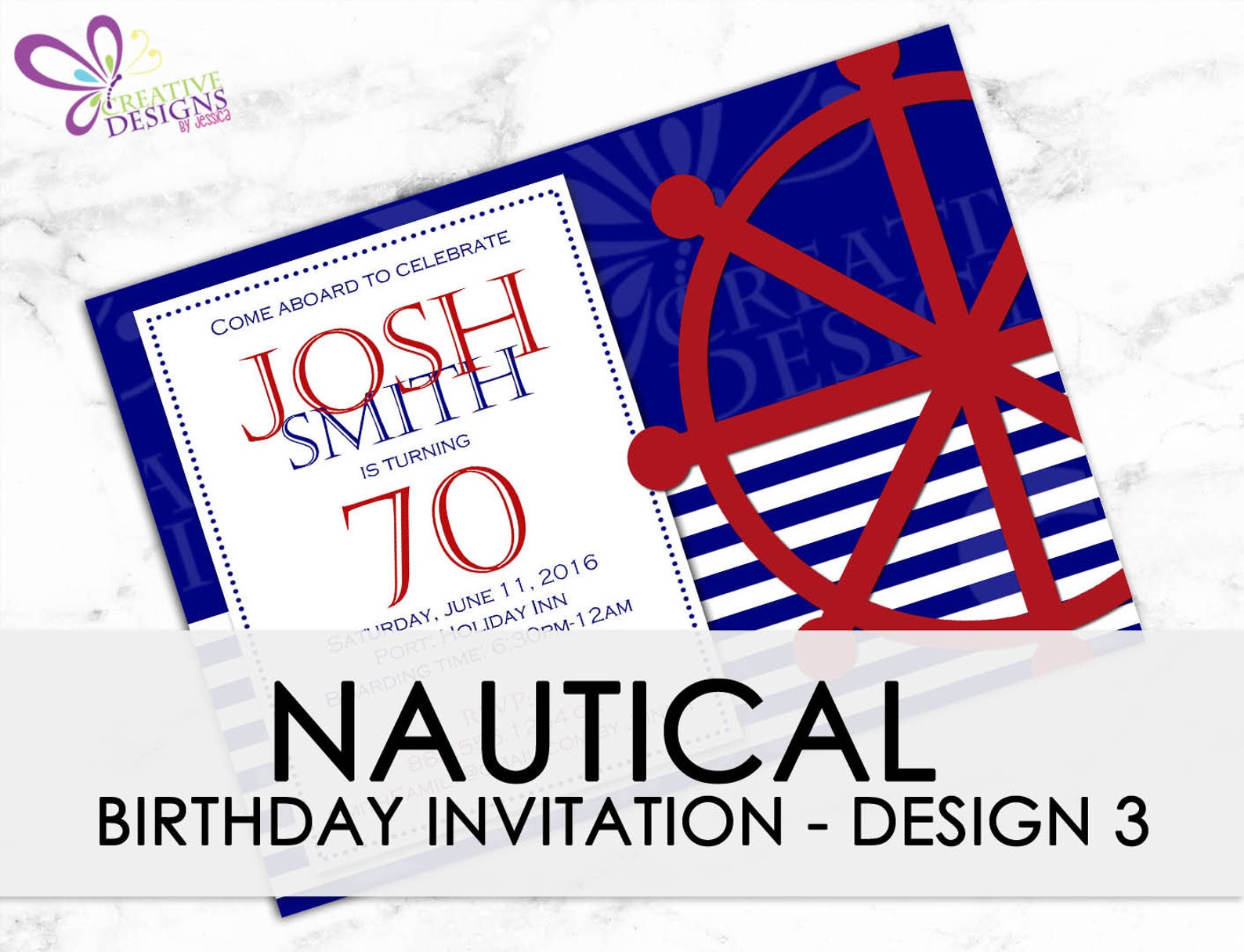 Nautical Adult Birthday Invitation, Personalized Digital Printable File ...