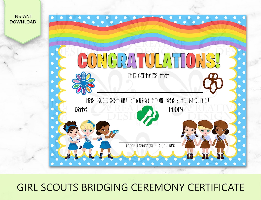 Girl Scout Bridging Ceremony Certificate - Daisies to Brownies ...