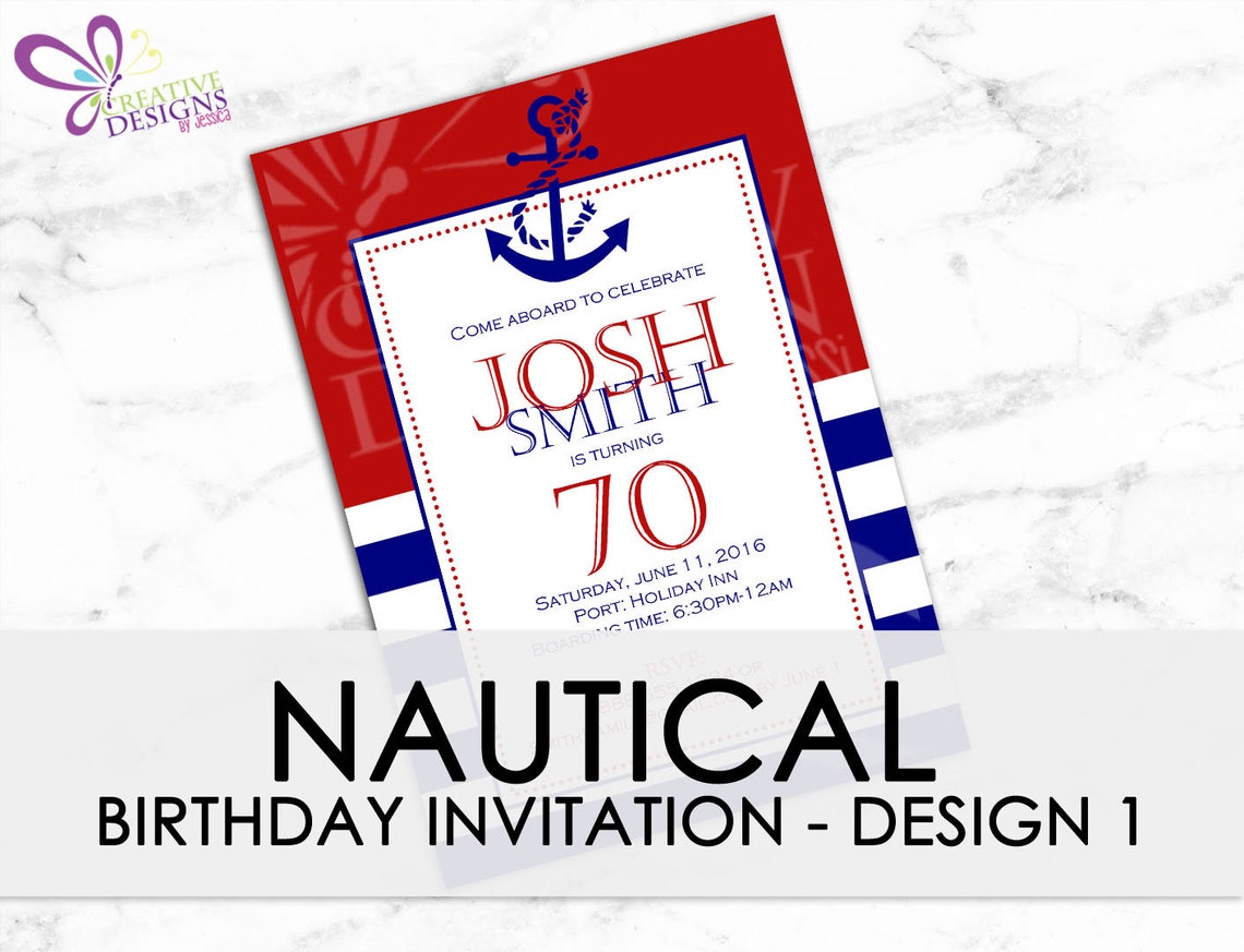 Nautical Adult Birthday Invitation, Personalized Digital Printable File ...