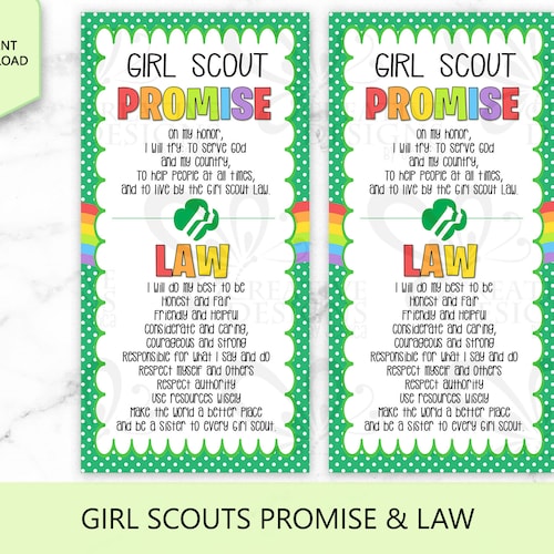 Girl Scout Promise & Law PRINTABLE Bookmark/craft - Etsy