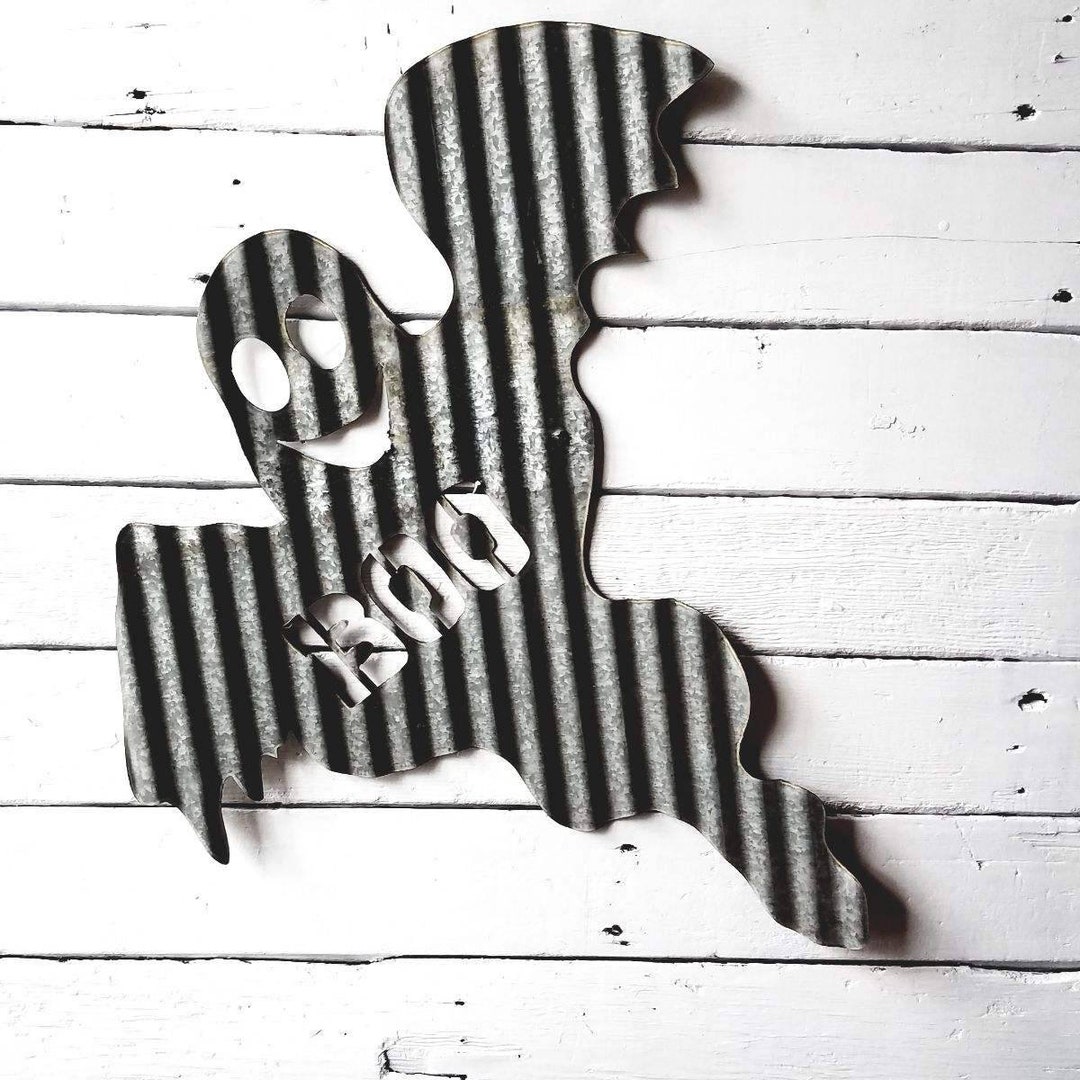 Spooky Ghost Boo Corrugated Metal Sign 28 Halloween Sign Fall Porch ...
