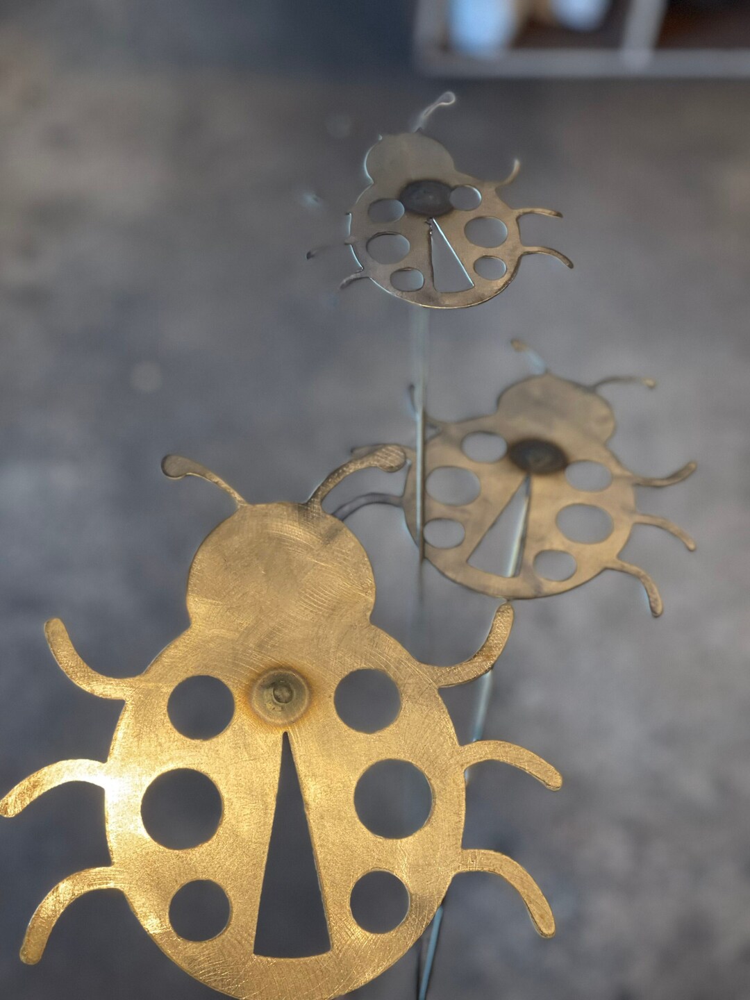 Set of 3 Raw Metal Ladybugs on 18 Inch Stems Home Decor Garden Art ...