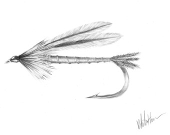 Fly fishing art Salmon Fly Print of original pencil drawing | Etsy