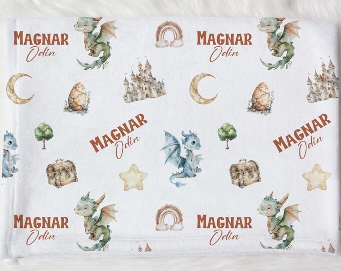 Baby Boy Personalized Dragon Blanket, Custom Name Baby Boy Swaddle ...