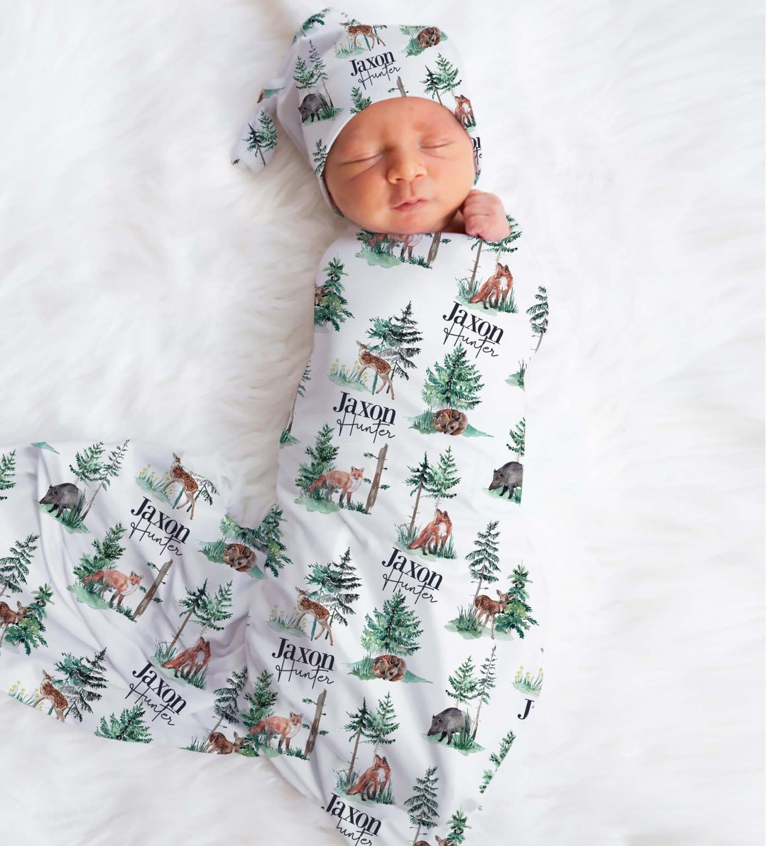 Personalized Woodland Forest Animals Blanket Woodland Nursery Trees ...