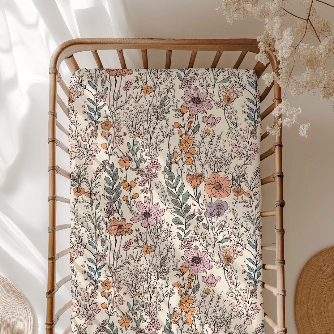 Wildflower Floral Crib Sheet: Boho Garden Nursery Bedding - Etsy