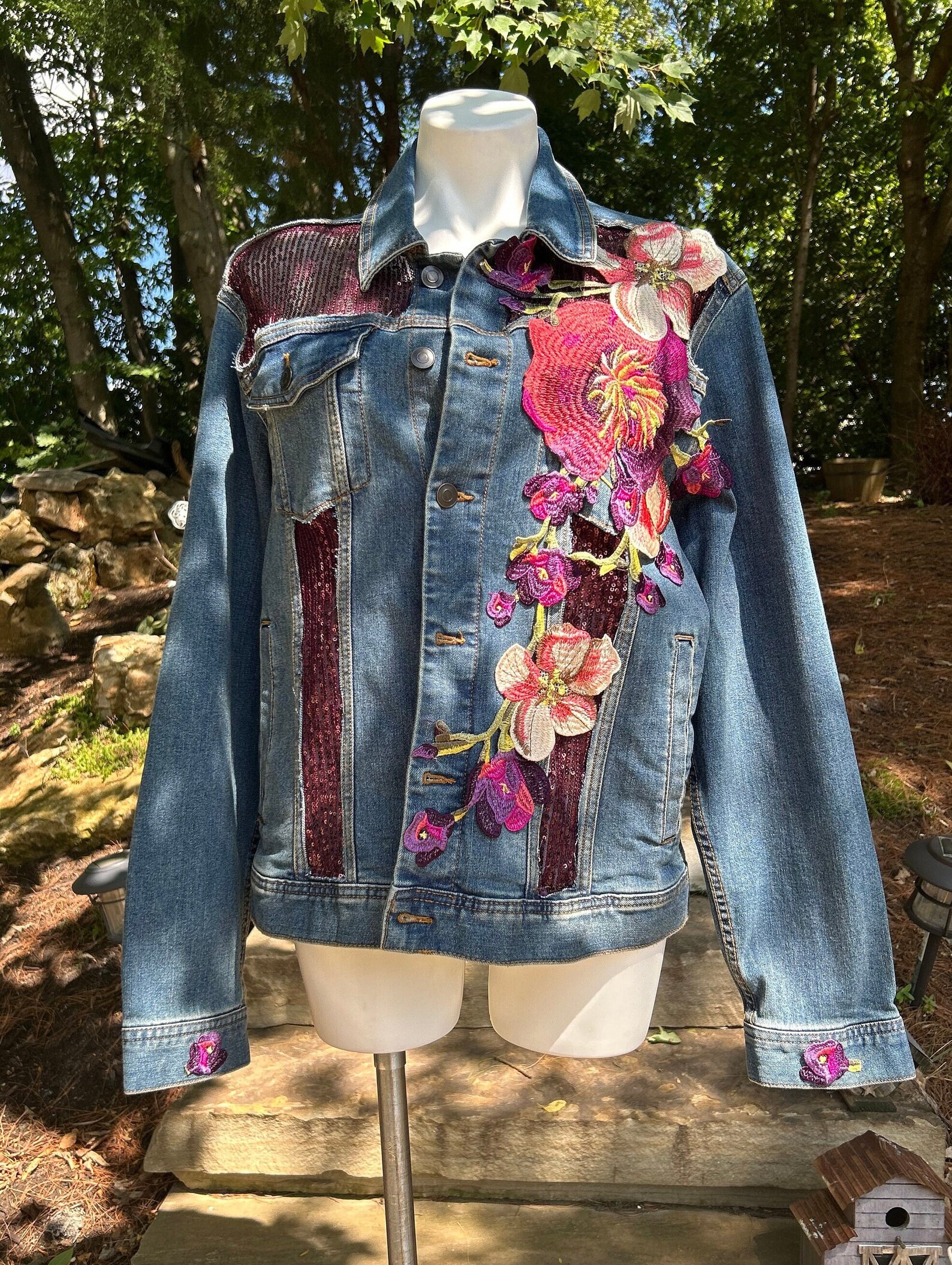 Jean Jacket With Sequin and Applique - Etsy