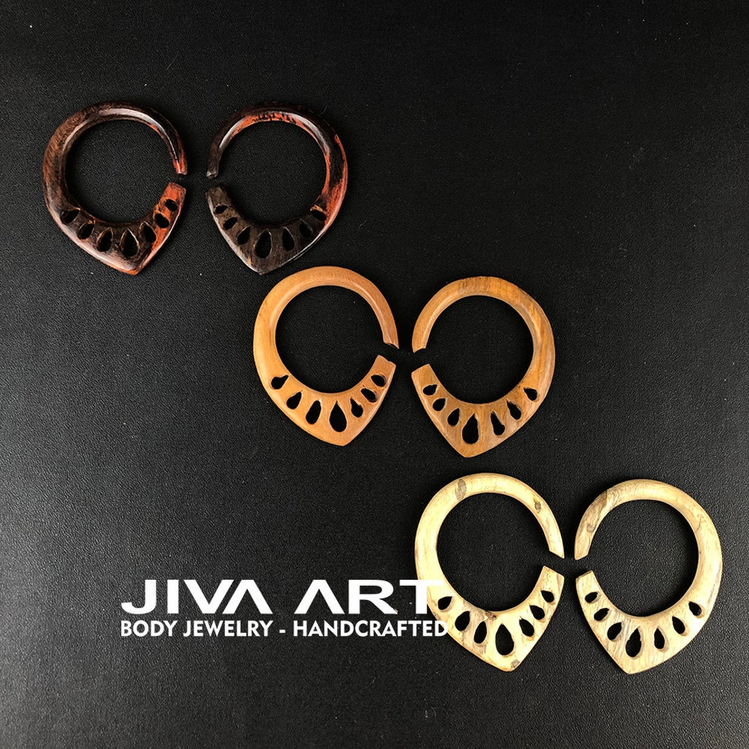 Wood Stretched Ears Lobes Hoop Earrings Tribal Ear Gauges Weights ...
