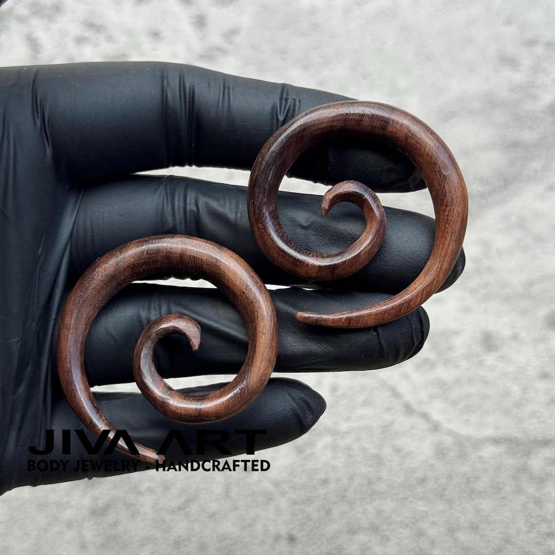 Wood Stretched Ears Lobes Hoop Earrings Super Spiral Ear Gauges Weights ...