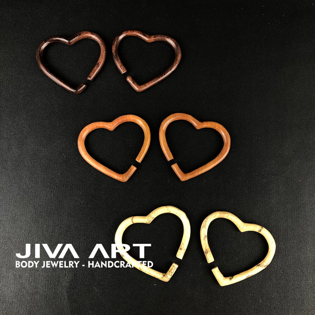 Wood Stretched Ears Lobes Hoop Earrings Heart Ear Gauges Stretched ...