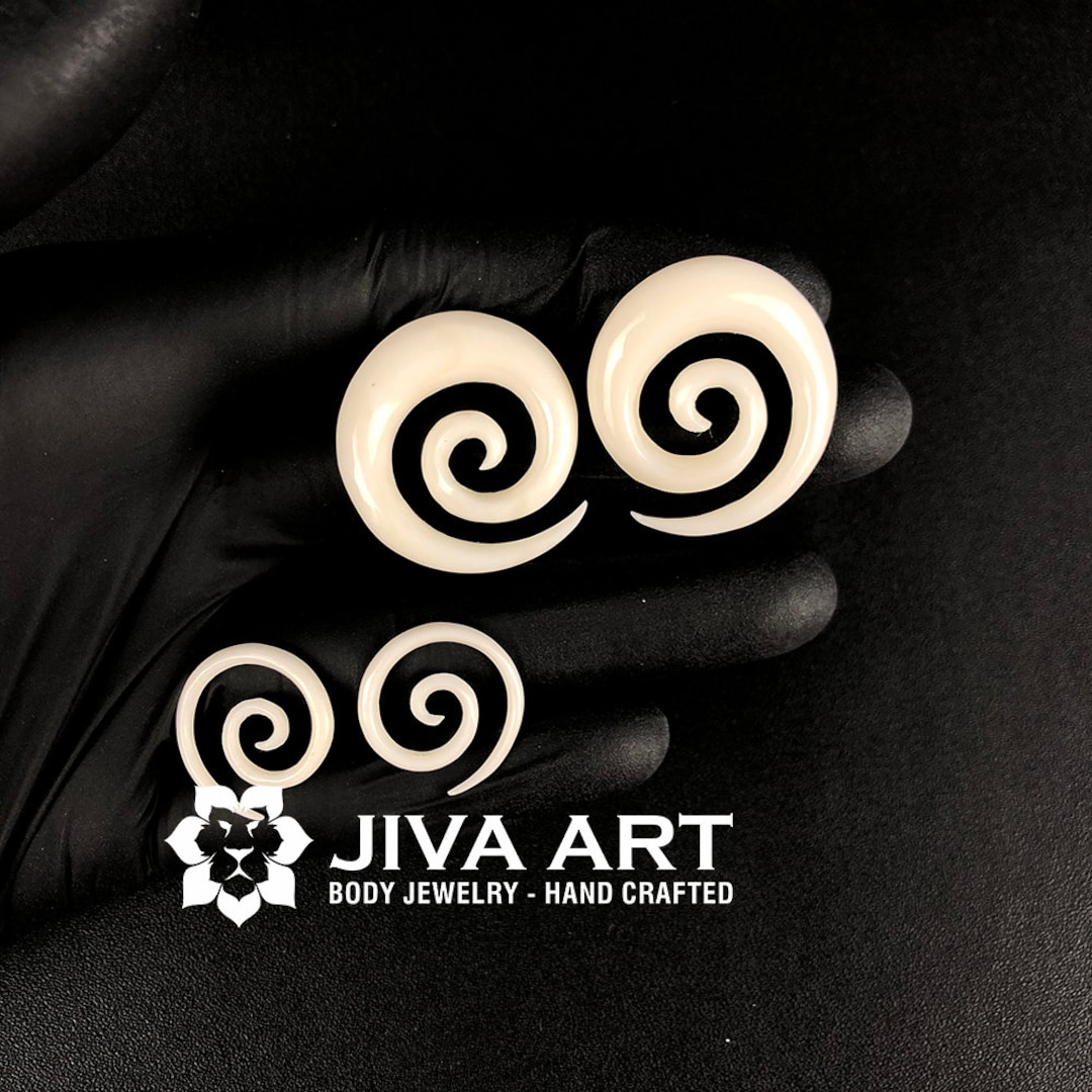 White Bone Stretched Ears Lobes Hoop Earrings Spiral Ear Gauges Weights ...