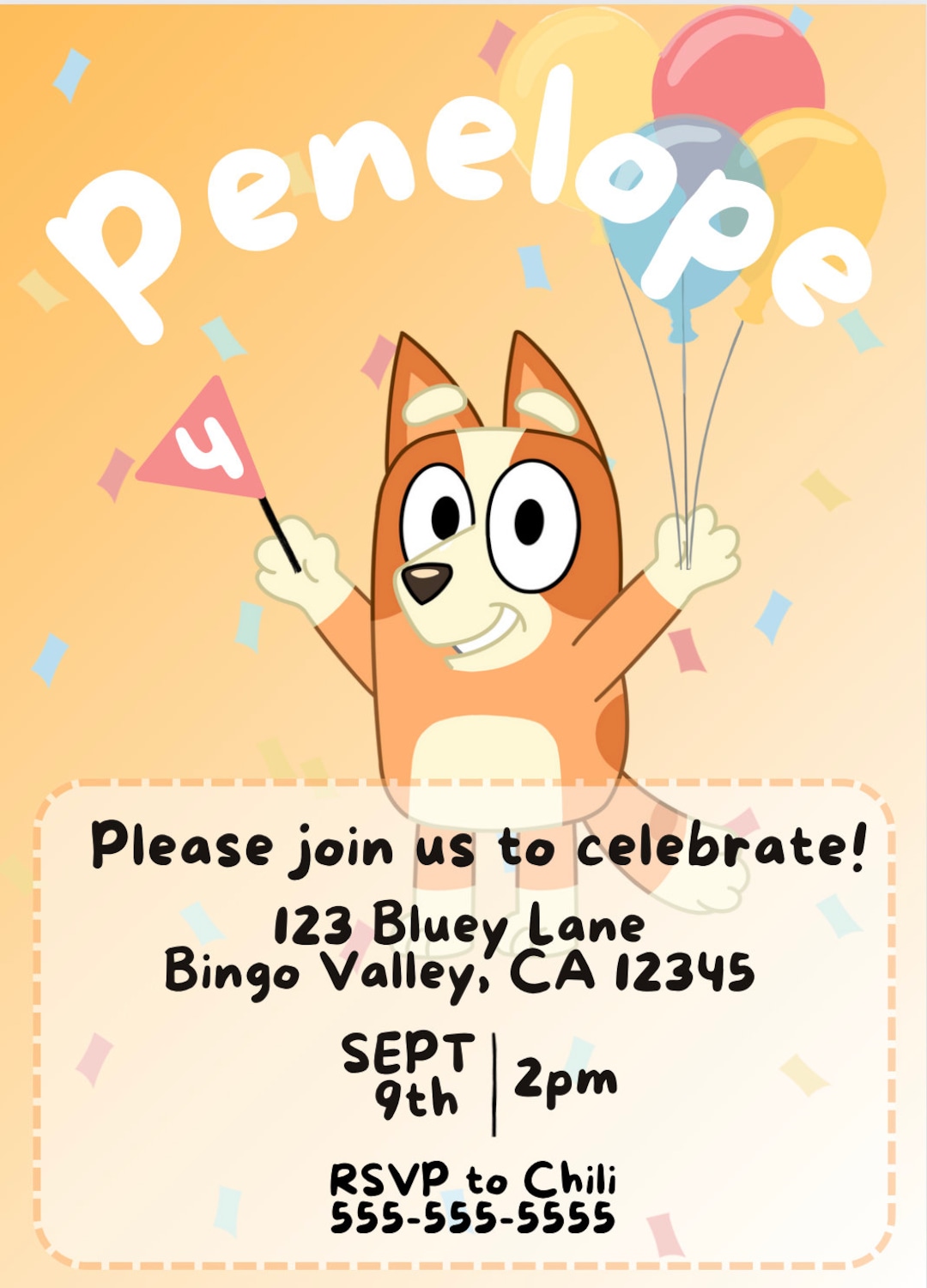 Bluey Bingo Birthday Invitation - Etsy