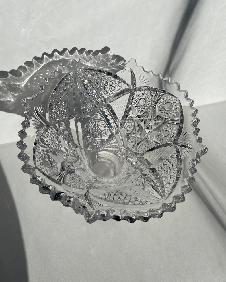 Large Pressed Glass Scallop Ruffle Rim Pedestal Base Bowl Vase - Etsy