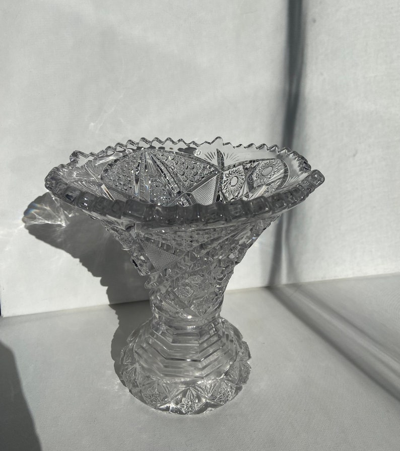 Large Pressed Glass Scallop Ruffle Rim Pedestal Base Bowl Vase - Etsy