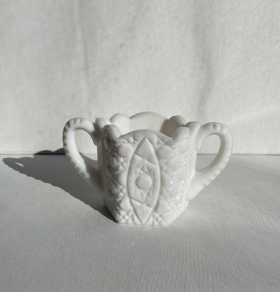 Milk Glass Rotec Pressed Patter Stars and Cane Open Sugar Bowl - Etsy