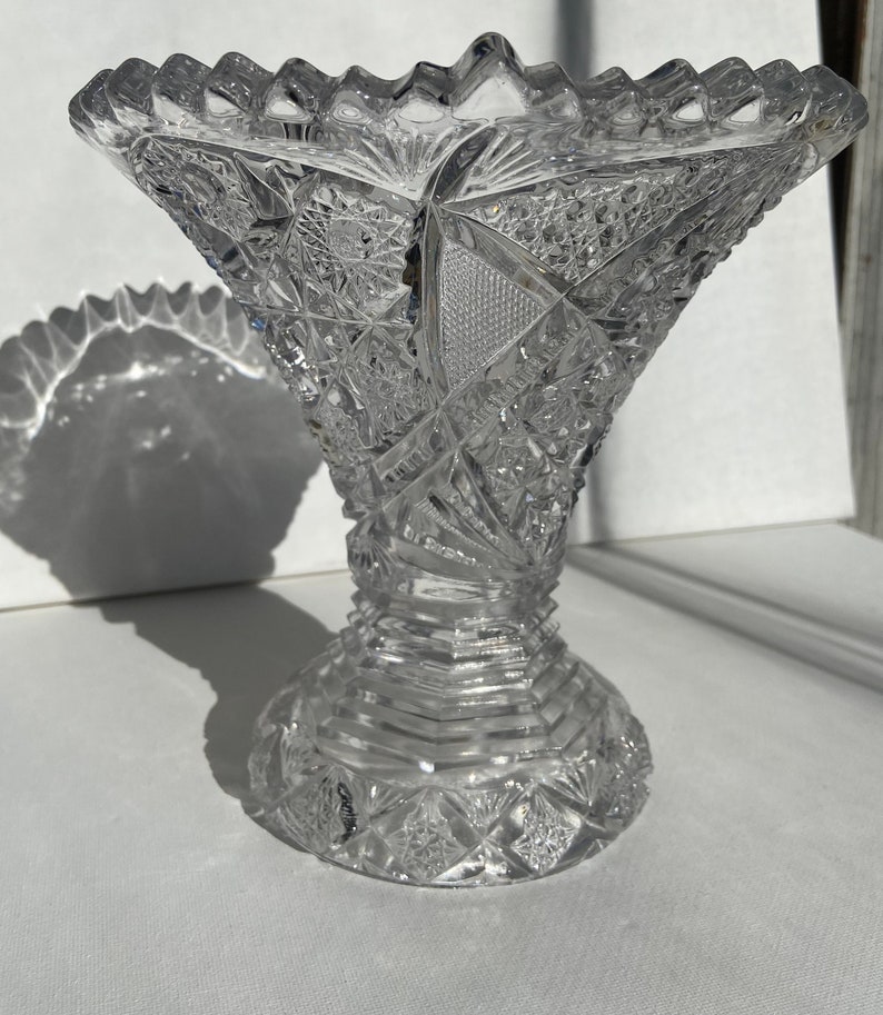 Large Pressed Glass Scallop Ruffle Rim Pedestal Base Bowl Vase - Etsy