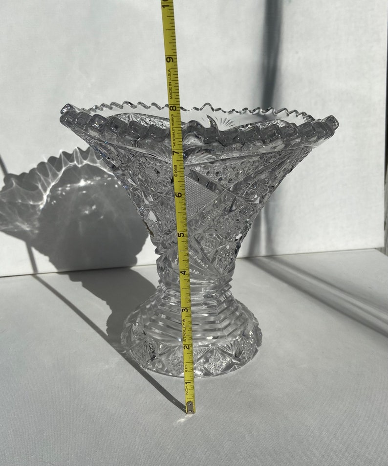 Large Pressed Glass Scallop Ruffle Rim Pedestal Base Bowl Vase - Etsy