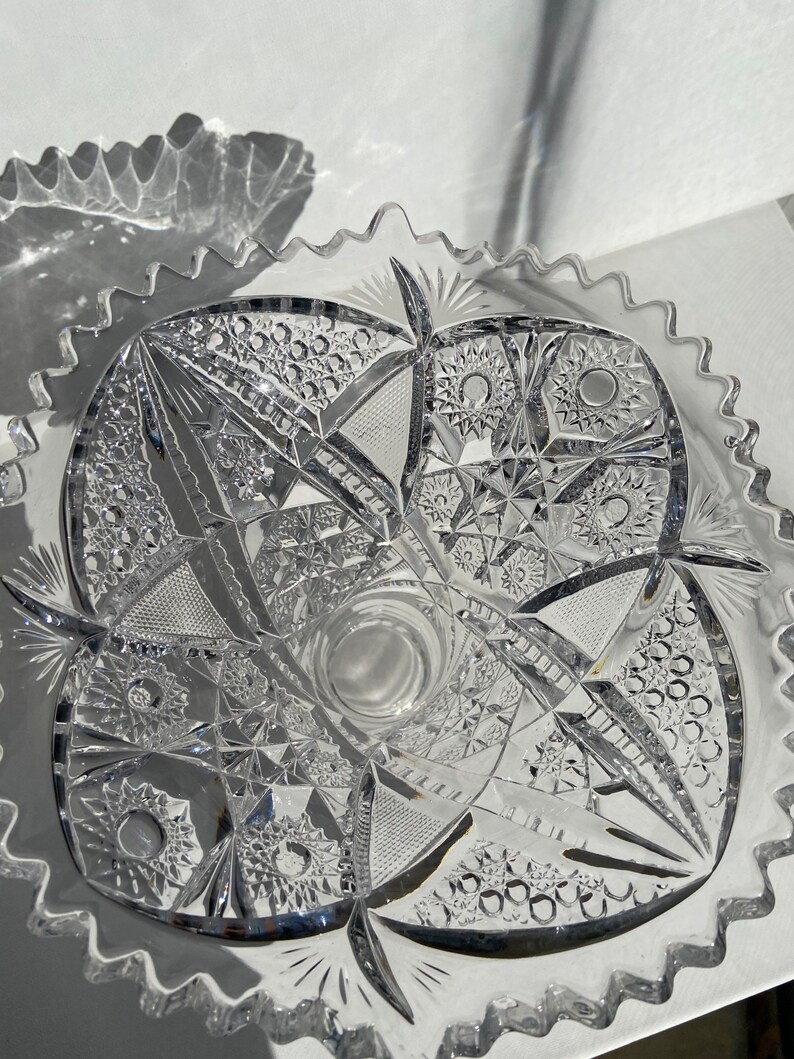 Large Pressed Glass Scallop Ruffle Rim Pedestal Base Bowl Vase - Etsy