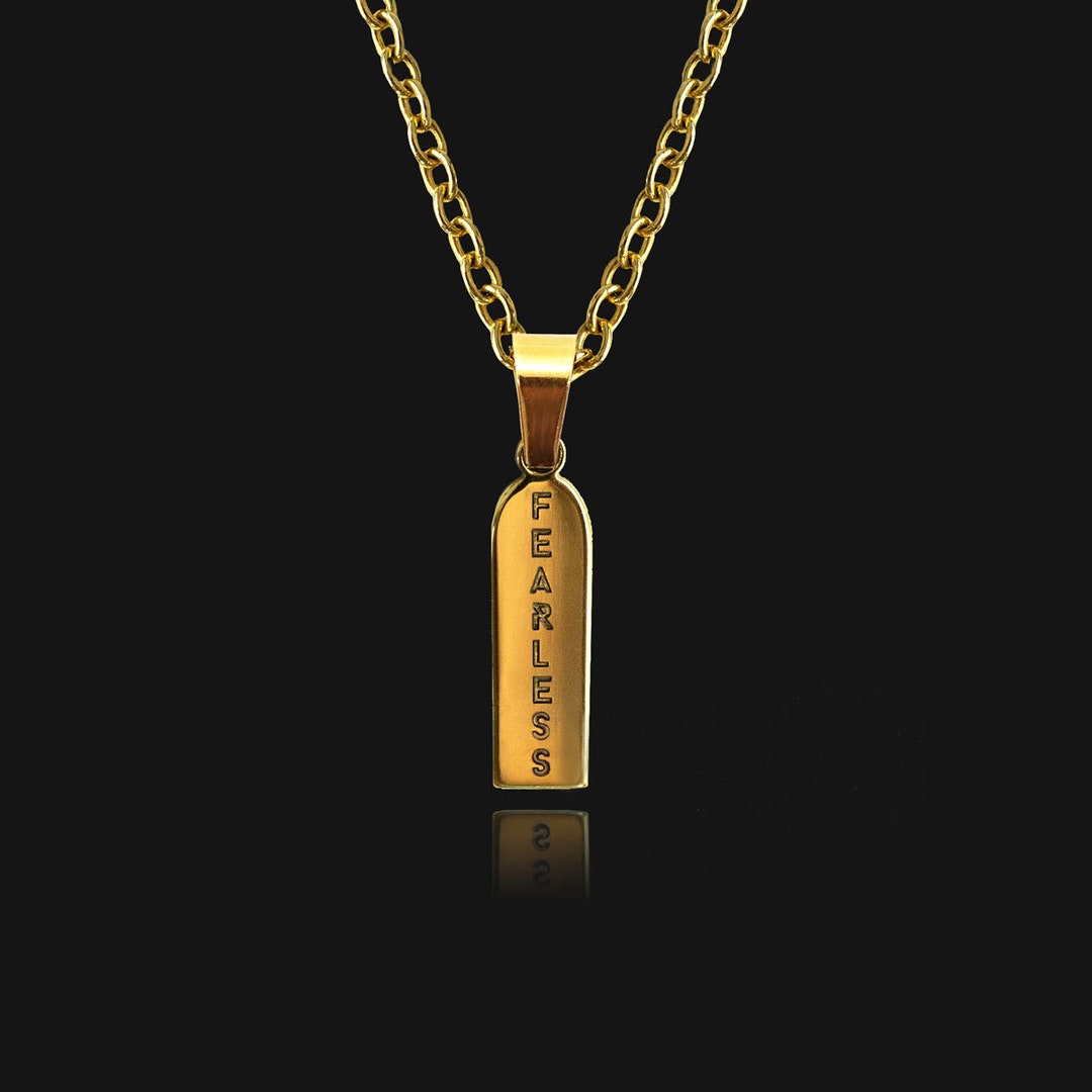 Fearless Engraved Pendant Necklace 18k Gold Plated Engraved Necklace ...