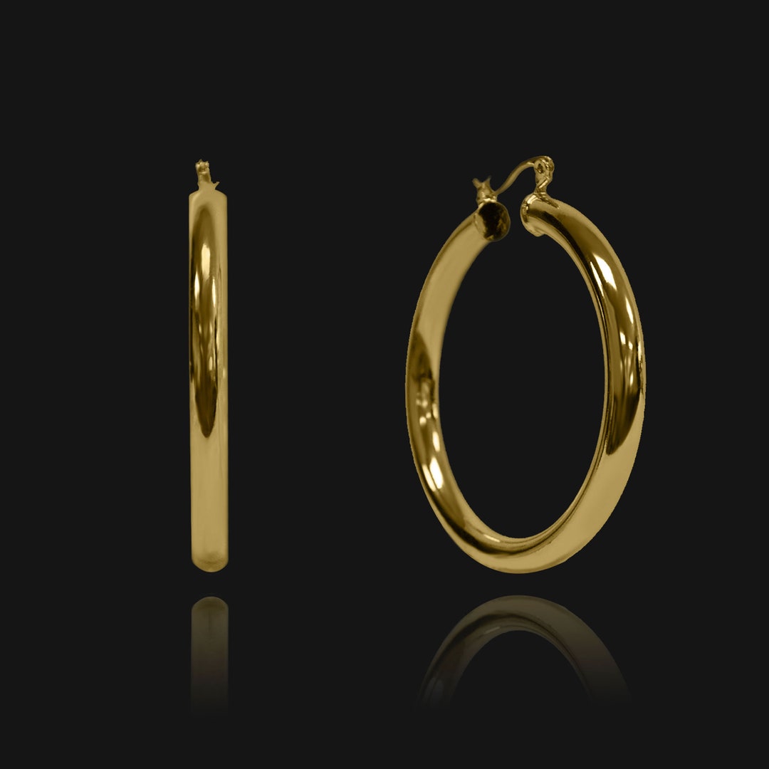 Large Thick Hoop Earrings 18k Gold Plated Chunky Hoop - Etsy