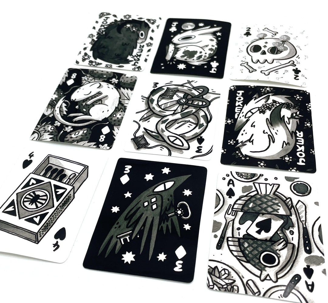 Playing Card Sticker Pack, Monochrome Ink Illustration Stickers - Etsy