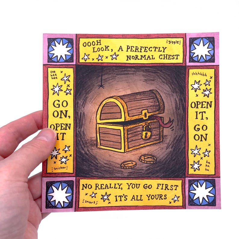 Mimic Chest Surprise Birthday Card, Funny Fantasy Themed Card Perfect ...