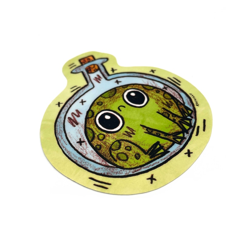 Sad Frog Sticker, Handmade Matte Decal, Fantasy Toad in Potion Bottle ...