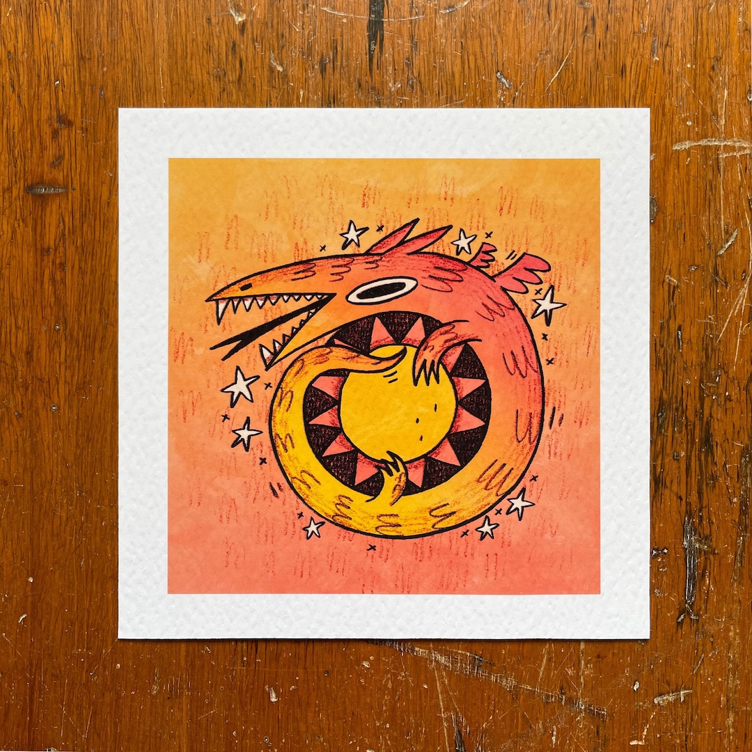 Sun Dragon Art Print, Cute Dragon Illustration, Gift for Art Lover ...