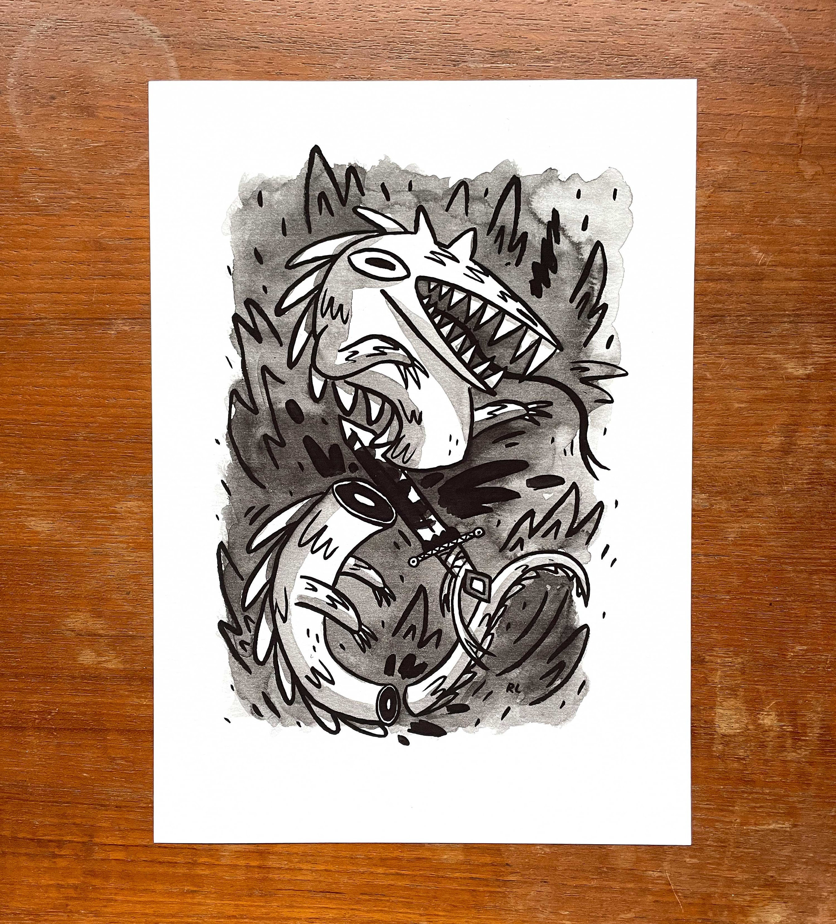 Derpy Dragon Art Print Ink Illustration Cute and Fun - Etsy