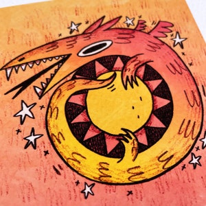 Sun Dragon Art Print, Cute Dragon Illustration, Gift for Art Lover ...